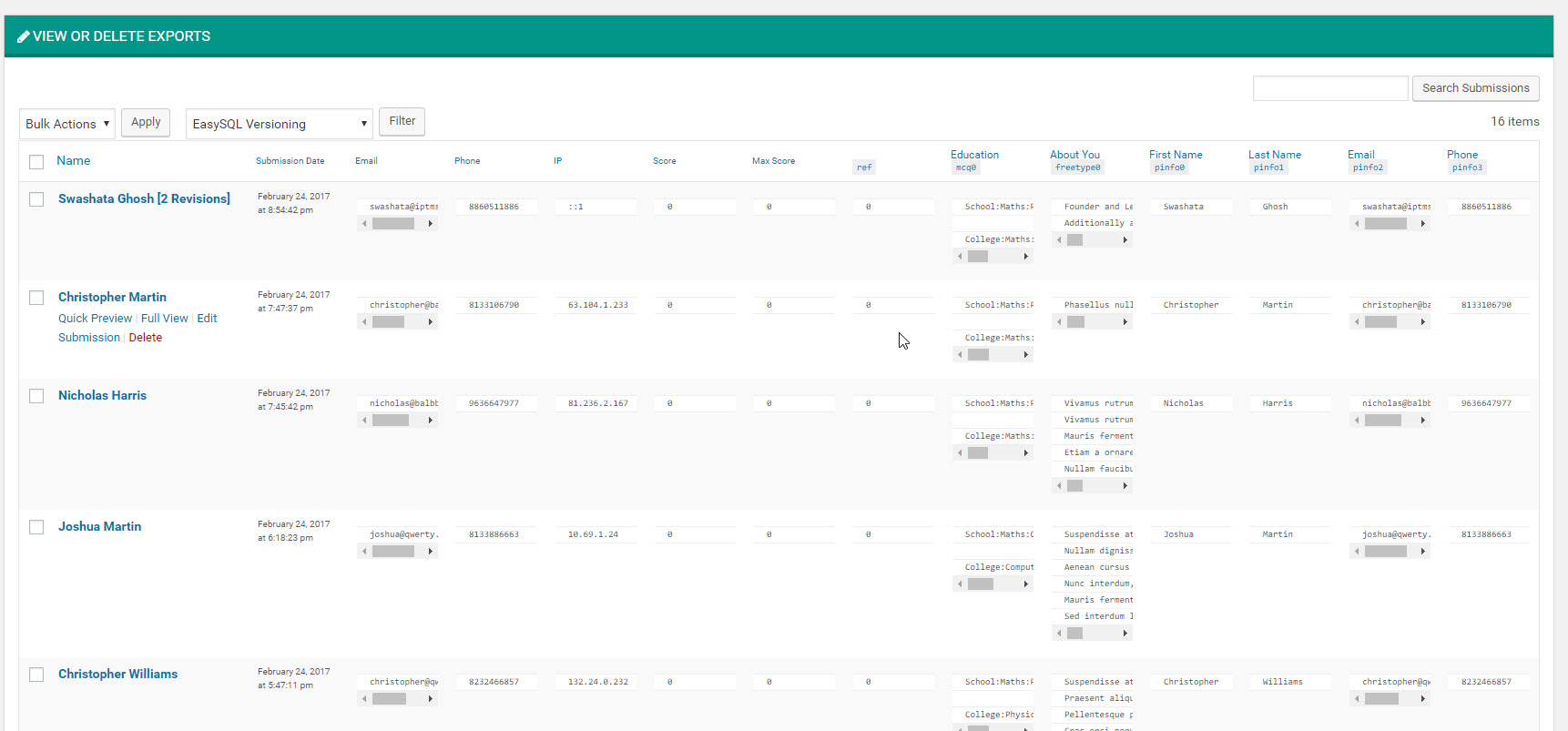 Eform Easy Sql Submission To Db And Revision Control By Wpquark Codecanyon 1849
